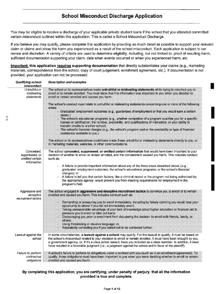 Navient School Misconduct Application | PDF