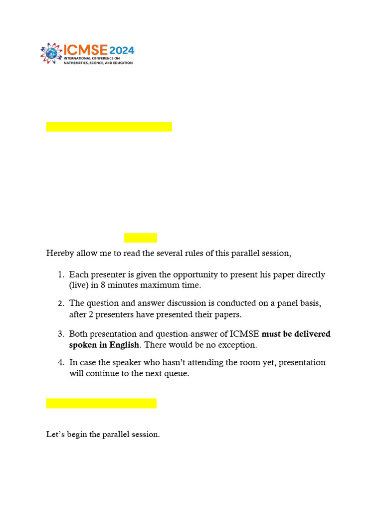 Script For Moderator 11th ICMSE 2024 | PDF