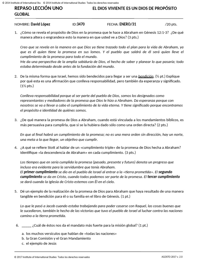 REPASO 01 - EL DIOS VIVIENTE ES UN DIOS DE PROPÓSITO GLOBAL - AGOSTO 2017 - v2 - 0 | PDF