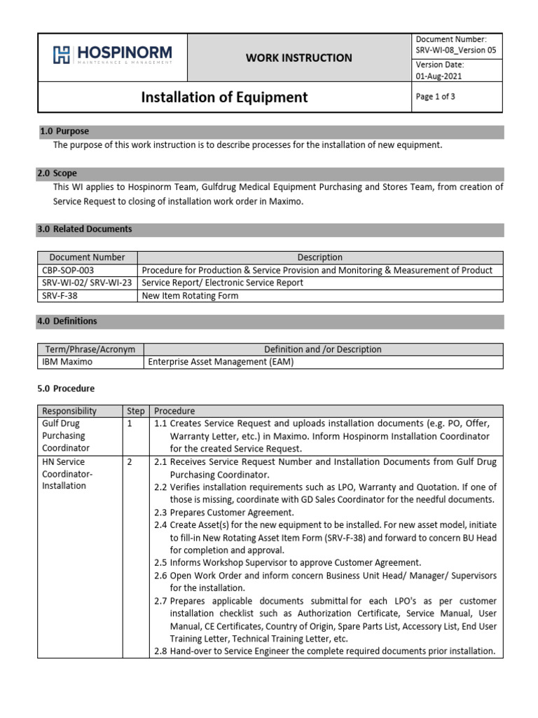 Srv-Wi-08 Installation of Equipment | PDF | Computing | Technology & Engineering