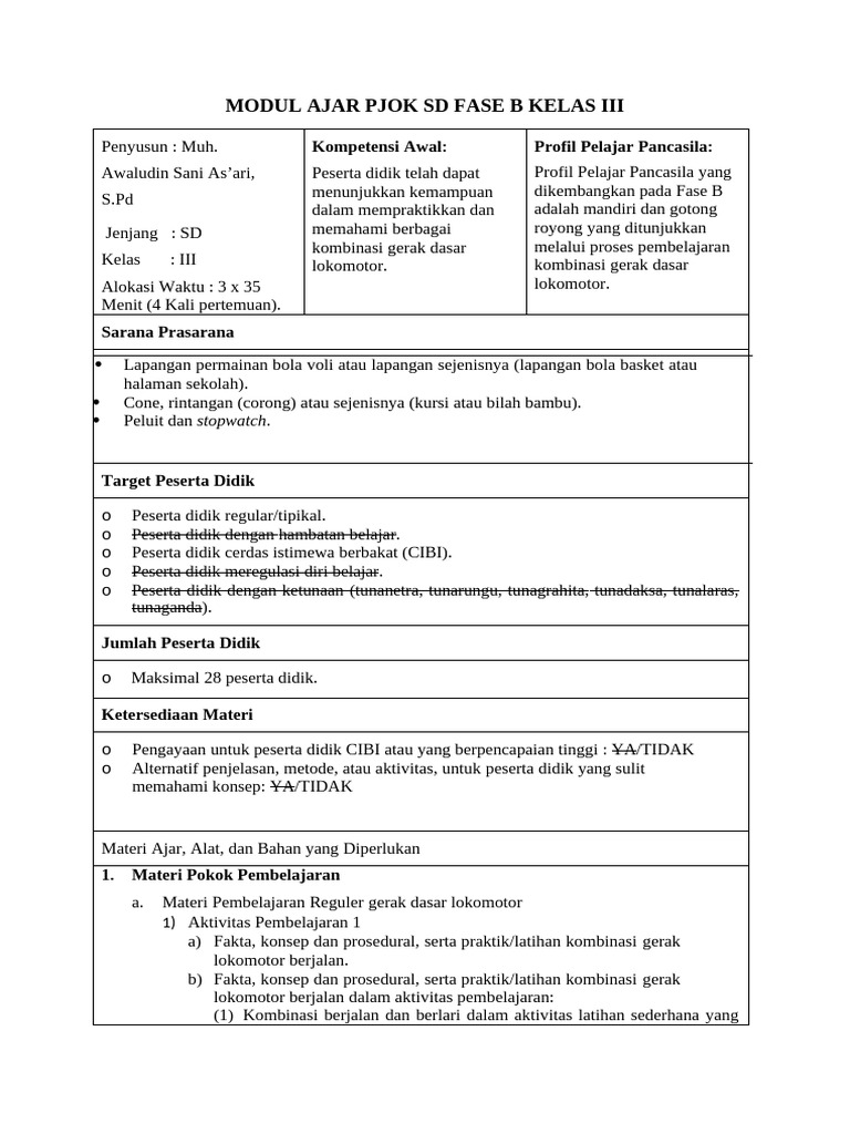 (Unit 1 - Unit 4) - MODUL AJAR PJOK SD FASE B KELAS III | PDF
