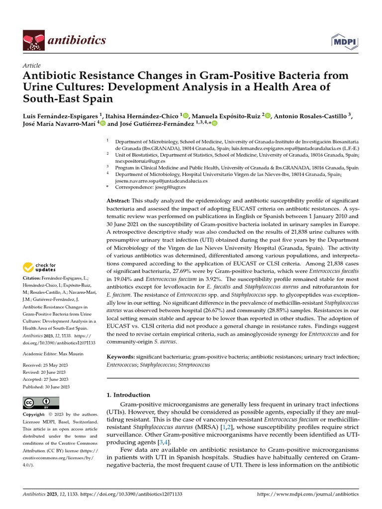Antibiotic Resistance Changes in Gram+ Bactria From Urine Cultures ...
