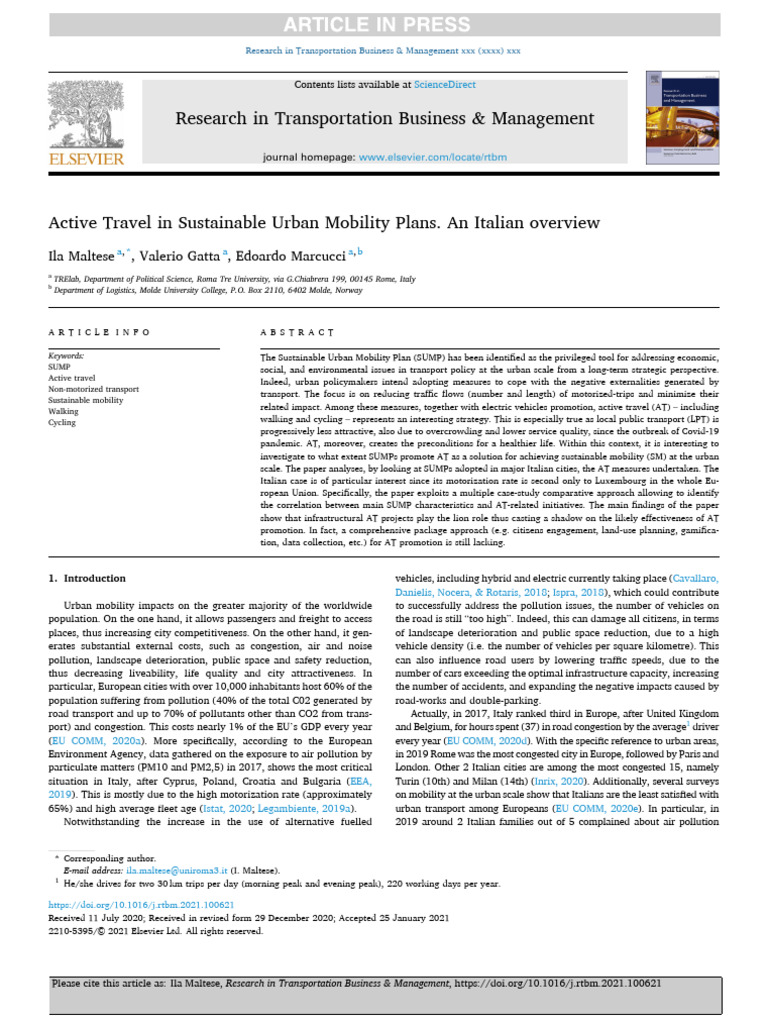 6 Active Travel in Sustainable Plans | PDF