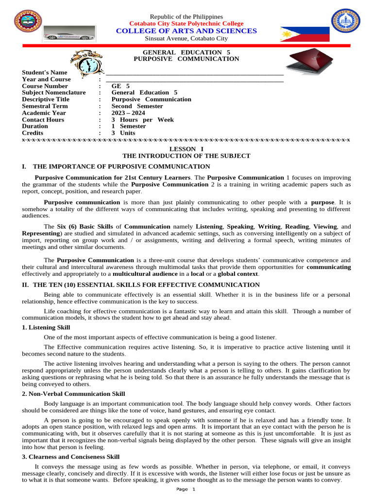 Ge 5 Purposive Communication 1 | PDF