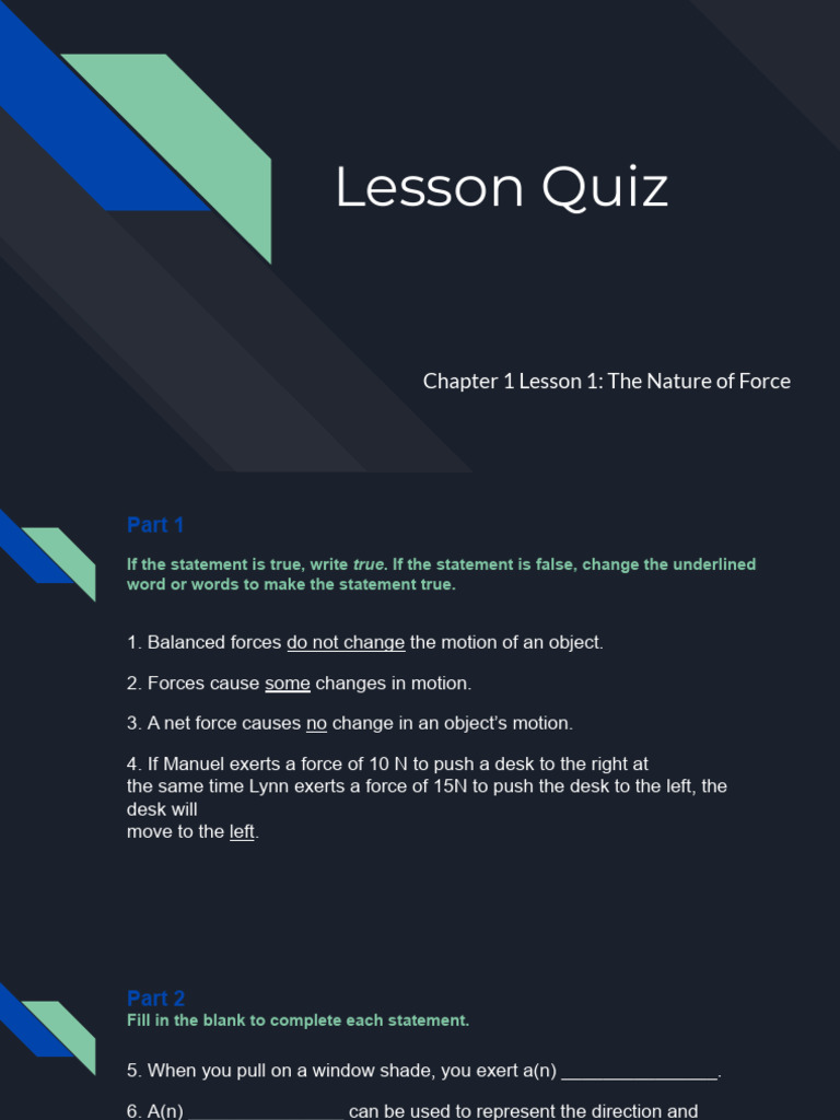 Lesson 1 Quiz_ Nature of Force | PDF