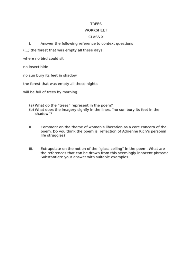 Trees Worksheet | PDF