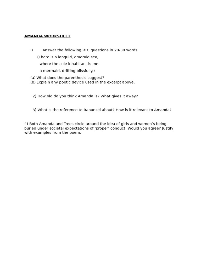 Amanda Worksheet | PDF