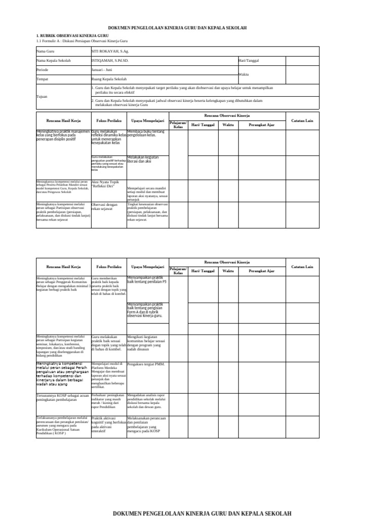 Lembar Observasi Kinerja Guru (2)(5) | PDF Lembar Observasi Kinerja Guru (2)(5) | PDF