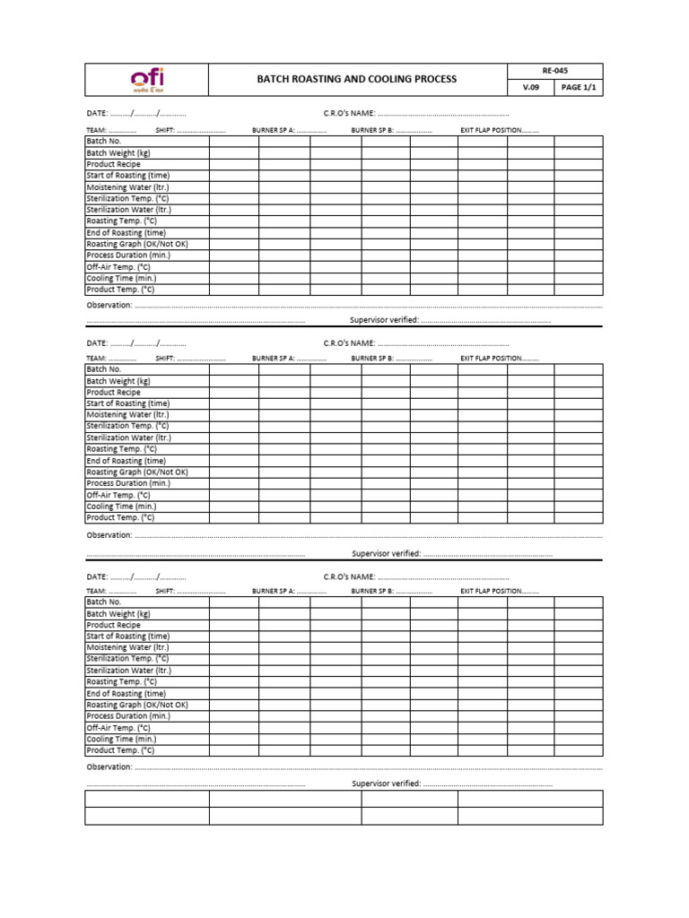 Re-045 - Batch Roasting and Cooling Process Forms | PDF