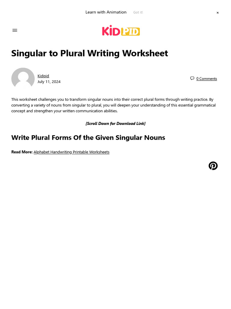 Singular To Plural Writing Worksheet - Kidpid | PDF