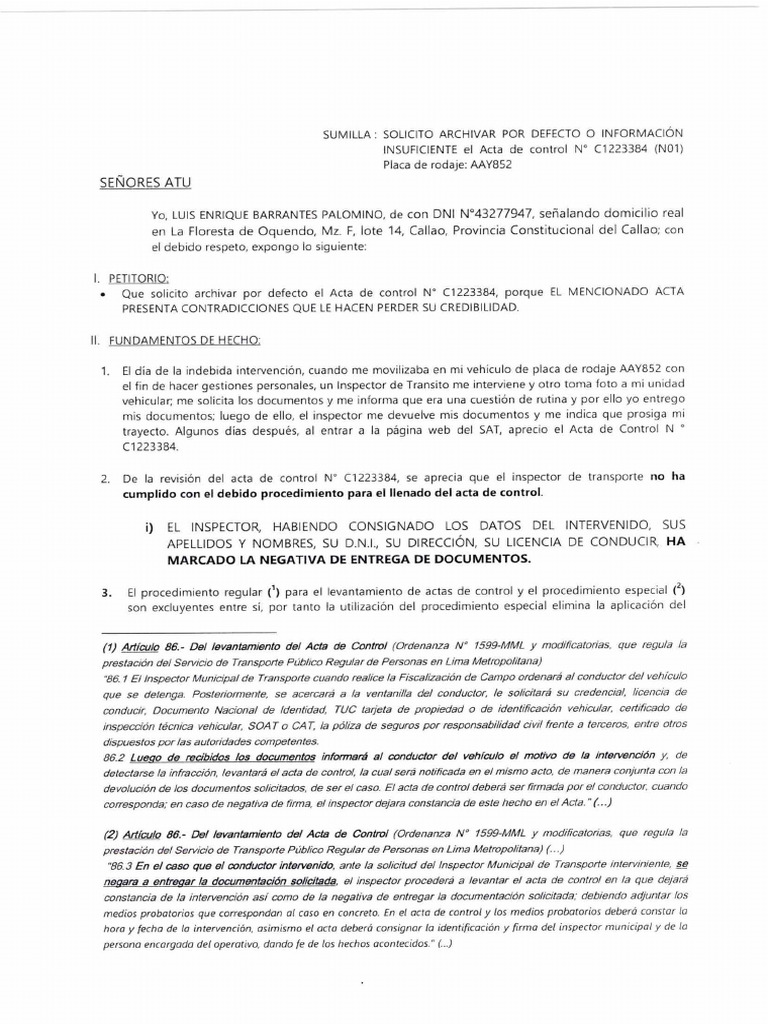 Archivar Por Defecto o Información Insuficiente N01 - Barrantes ...