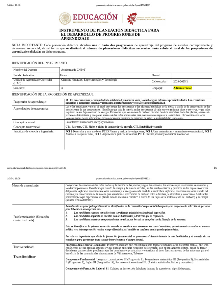 Ejemplo Prog 11 Ecosistemas | PDF