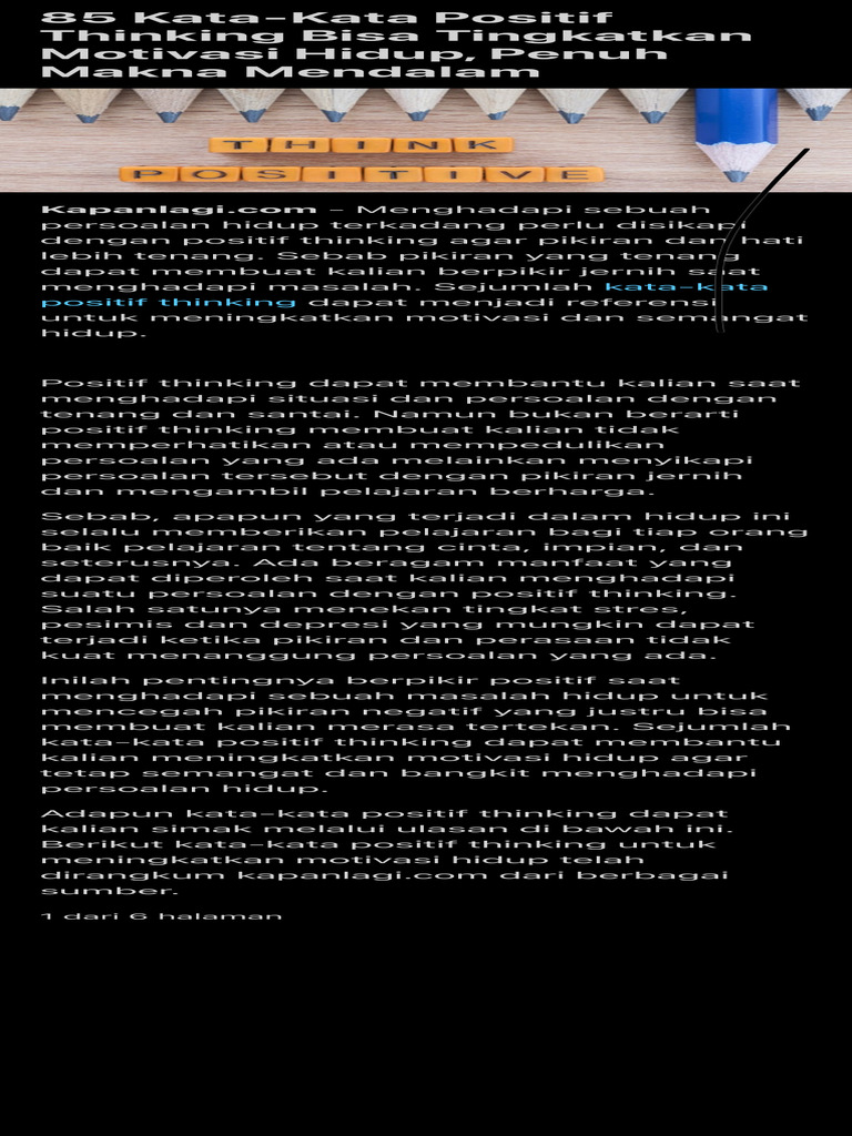 85 Kata-Kata Positif Thinking Bisa Tingkatkan Motivasi Hidup, Penuh ...