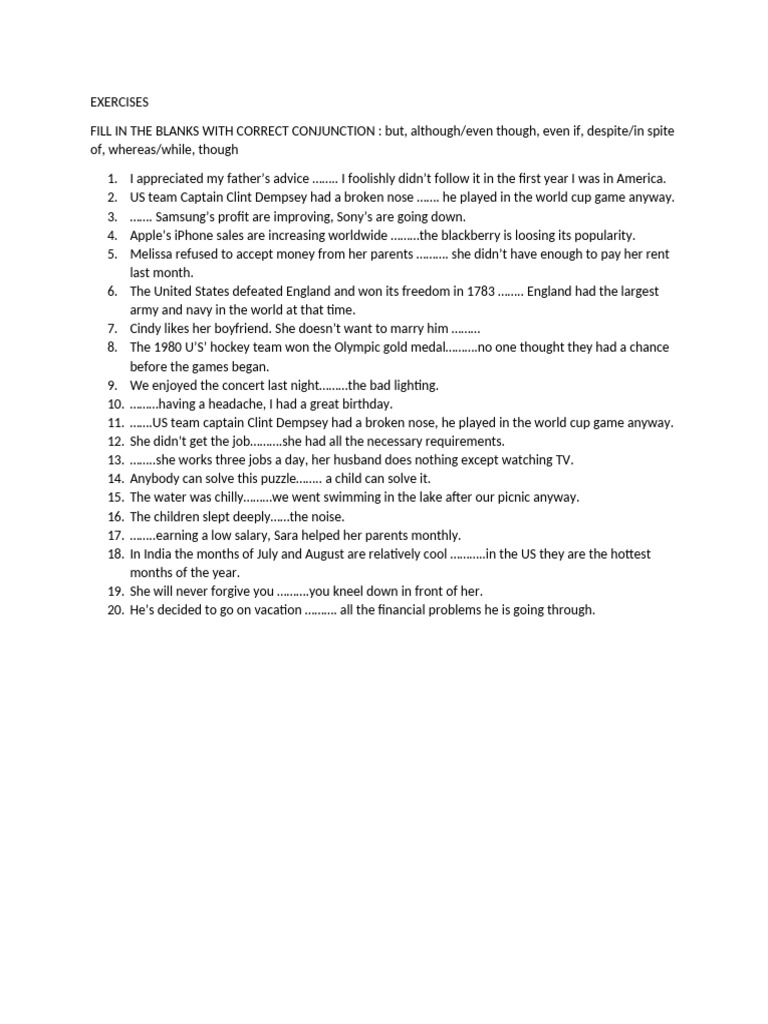 Exercises Adverb of Contrast | PDF