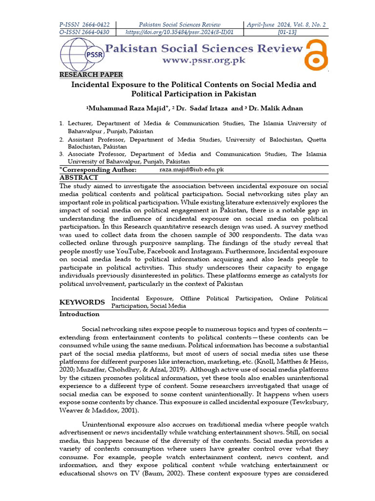 Incidental Exposure To The Political Contents On Social Media and ...