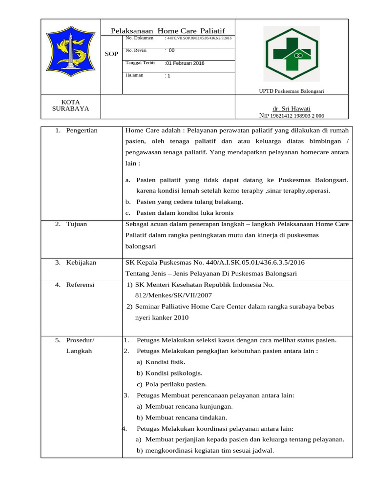 Sop Perawatan Paliatif Home Care Fix | PDF