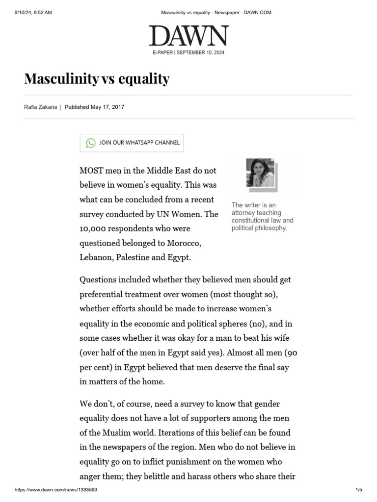 Masculinity Vs Equality - Newspaper | PDF