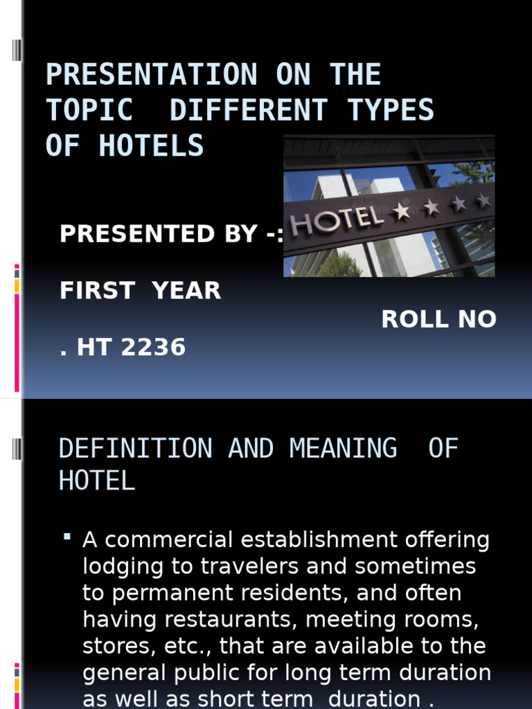 Presentation on the topic different types of hotels | PDF