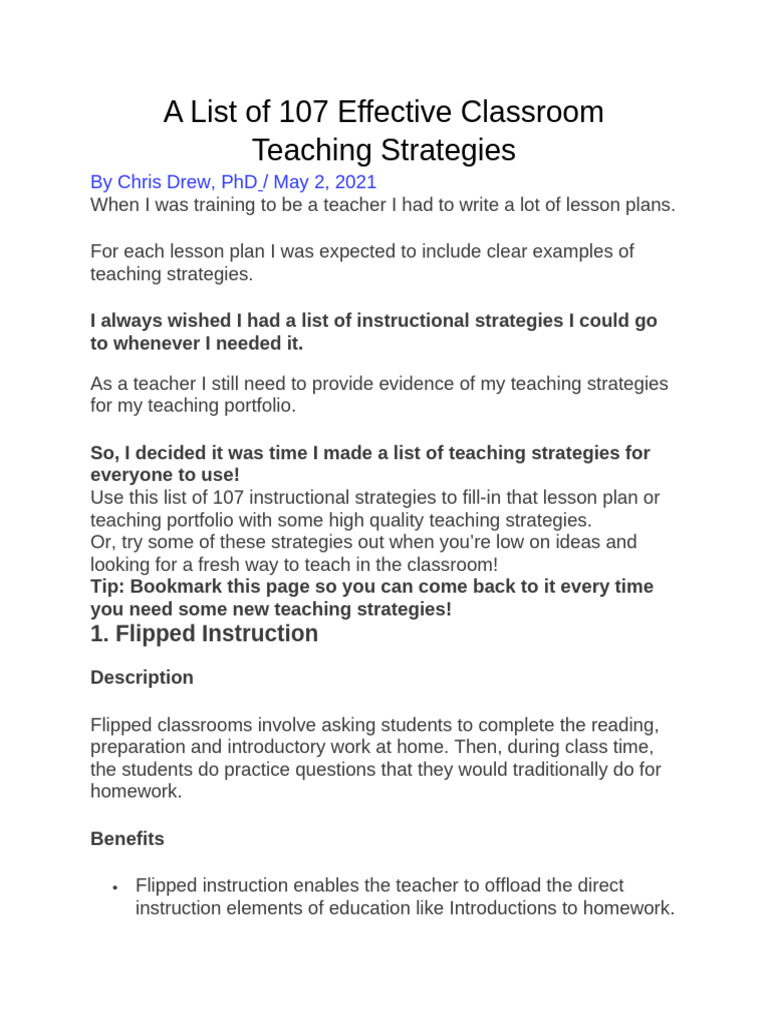 Effective Classroom Strategies | PDF