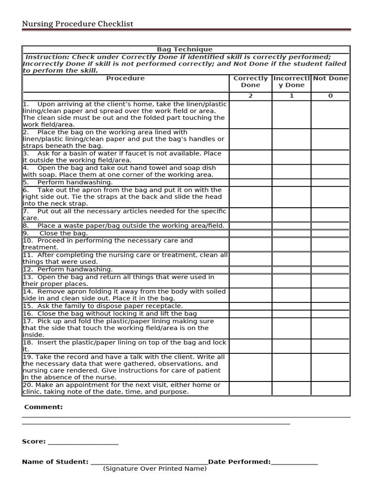 Bag-Technique-CHECKLIST | PDF