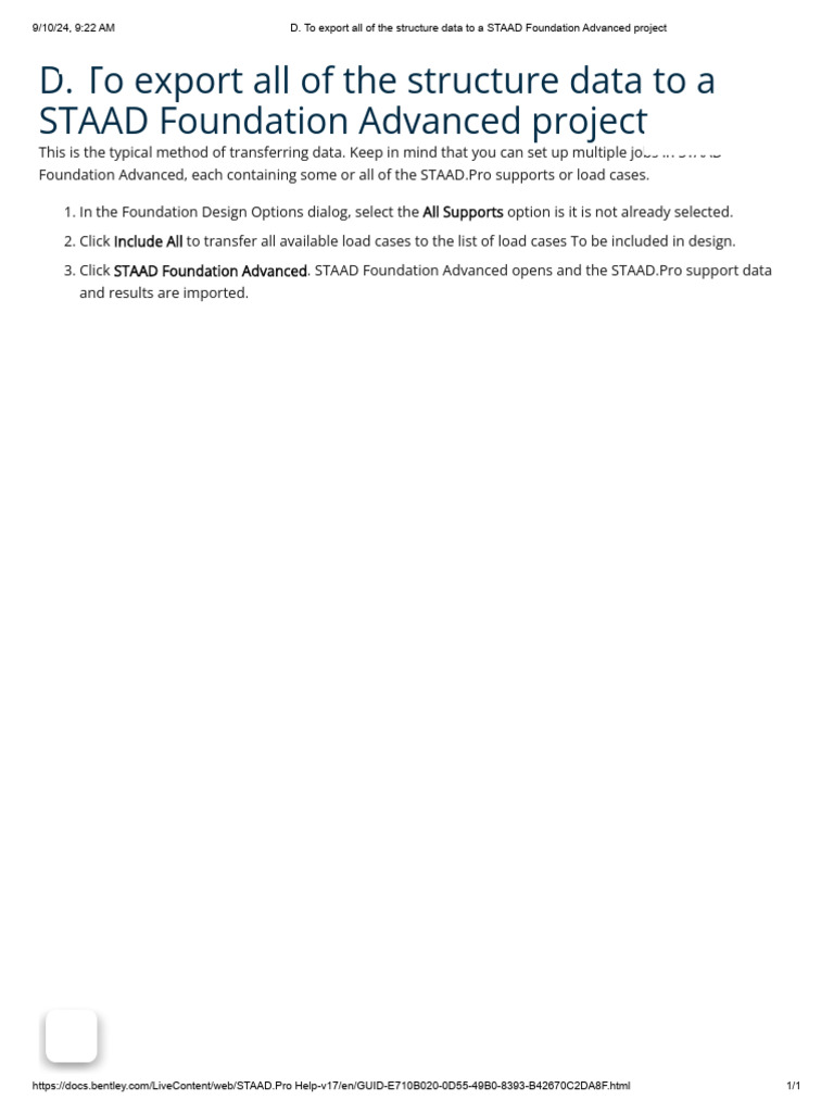 D. To Export All of The Structure Data To A STAAD Foundation Advanced ...