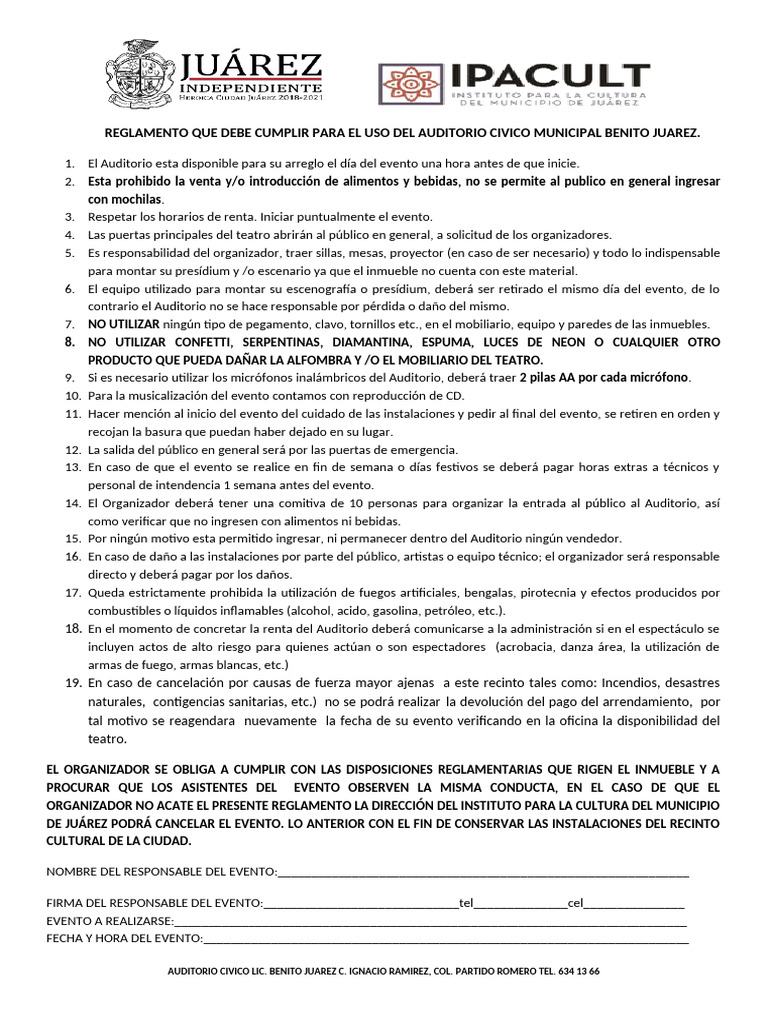reglamento-auditorio-benito-juarez-1 | PDF