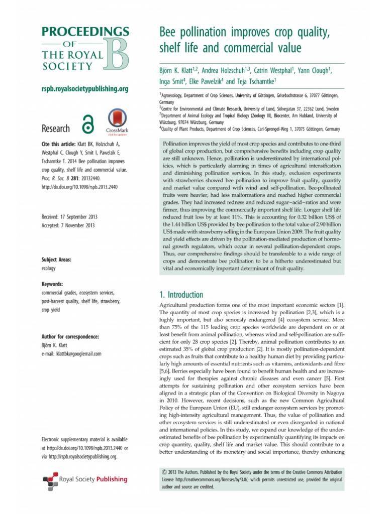 Bee Pollination Improves Crop Quality, Shelf Life and Commercial Value ...