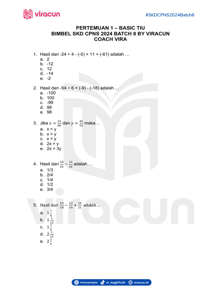 Latihan Basic TIU - Viracun Batch 8 | PDF