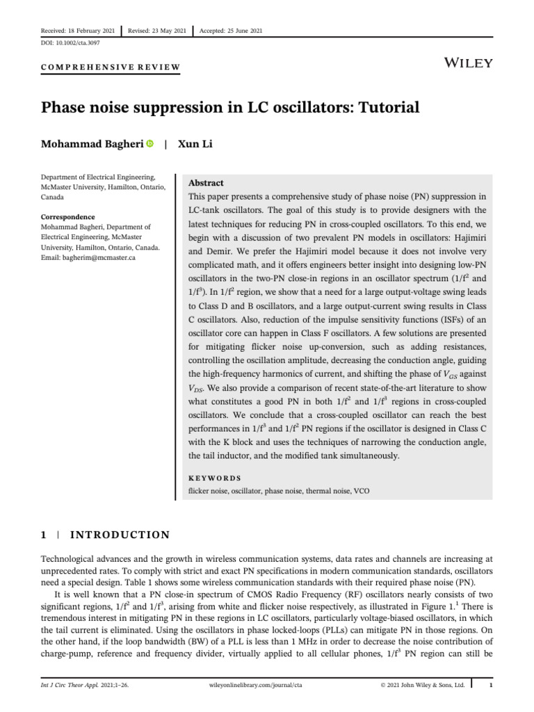 Bagheri2021 Phase Noise Suppression In Lc Oscillators Tutorial Pdf 3628