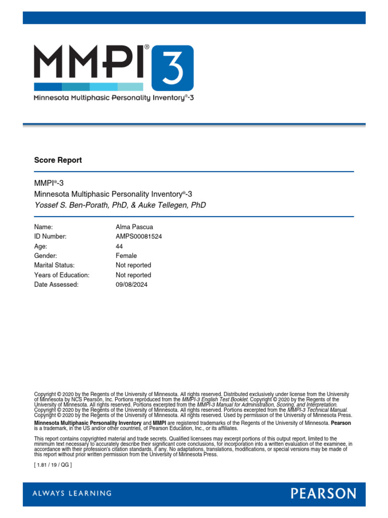 MMPI 3 Score Report - 55381992 - 1723709944197 | PDF