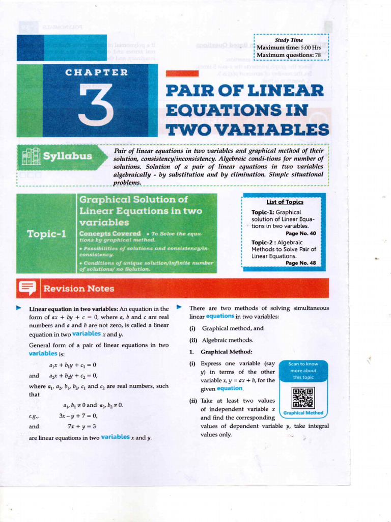 Pair of Linear Equation in Two Variables | PDF
