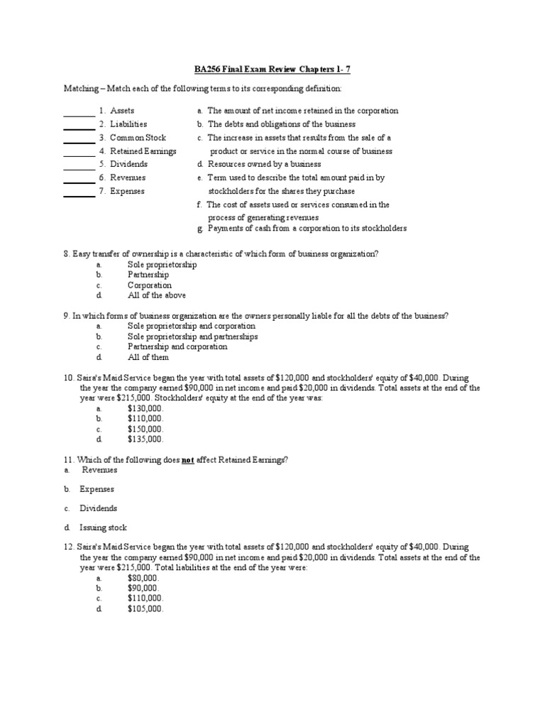 BA256 Final Exam Review CH 1 Through 7 | PDF | Debits And Credits | Bad ...