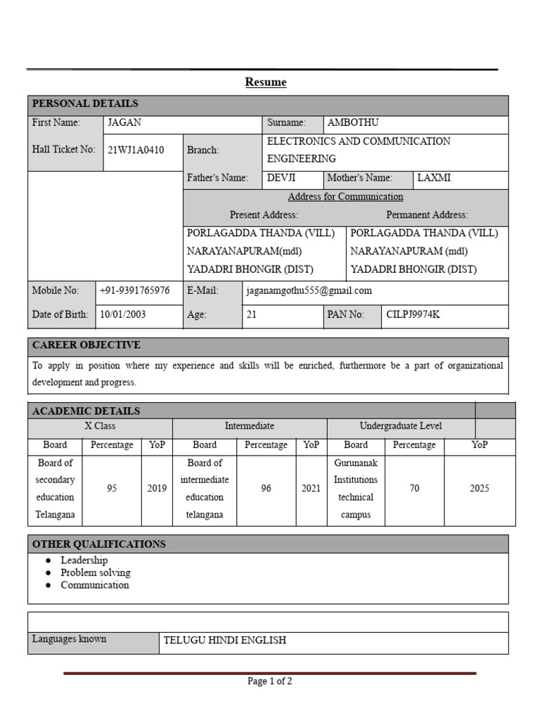 Jagan Resume | PDF