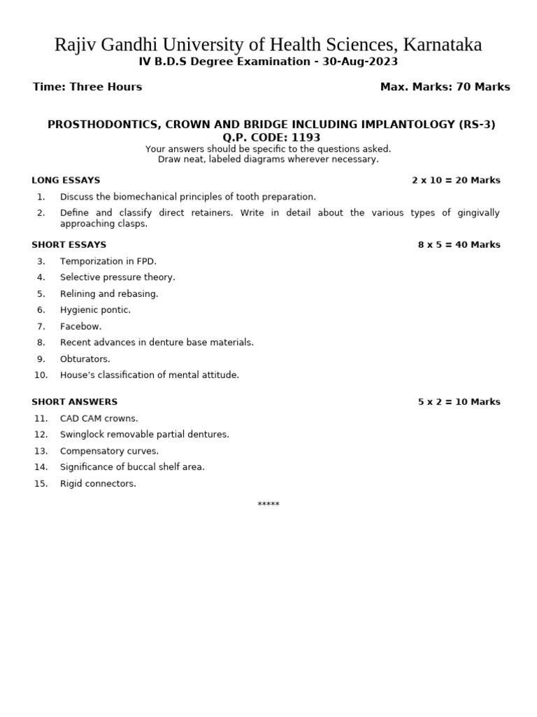 Bds - 1193 - Prostho and Crown & Bridg - PCTTP (August-2023) - August ...