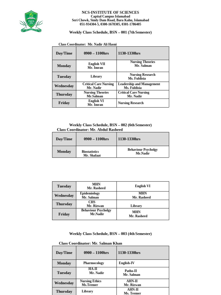 Class Schedule Fall 2024 | PDF