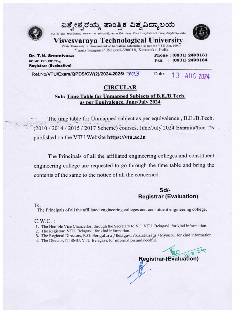 Time Table For UG Unmapped Subjects | PDF