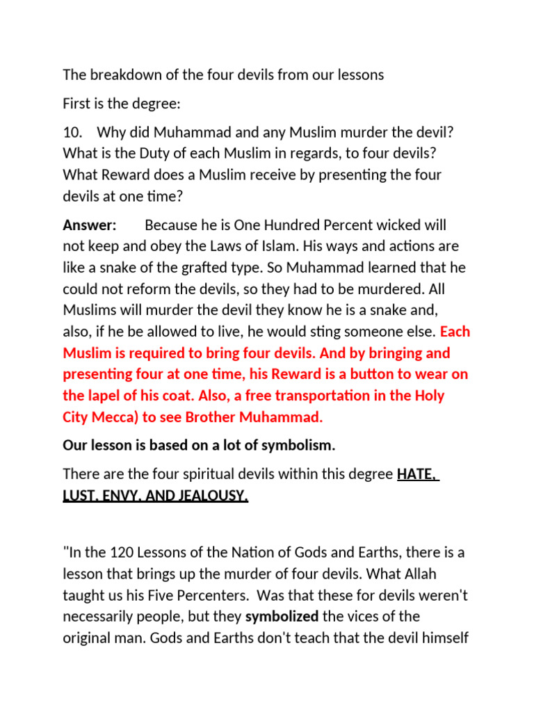 The Breakdown of The Four Devils From Our Lessons | PDF
