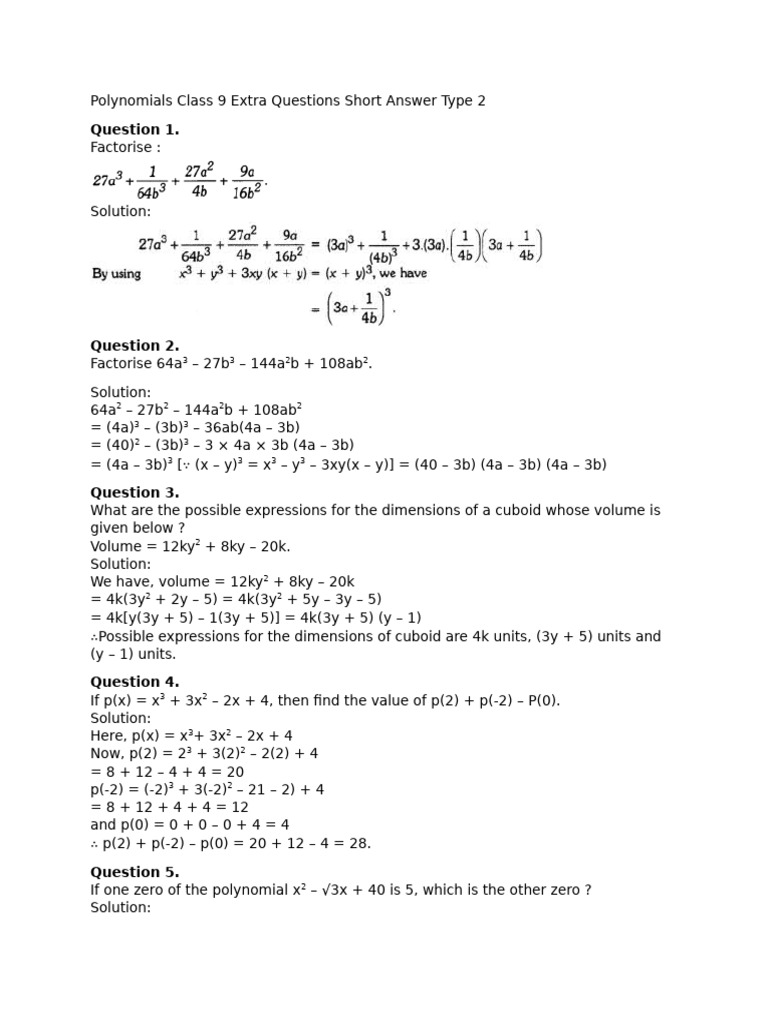 Polynomials Worksheet 3 QA | PDF