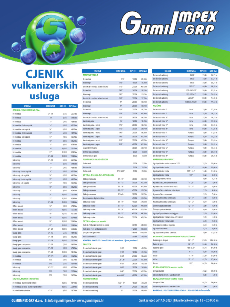 Cjenik Vulk. Usluga 4-23 | PDF