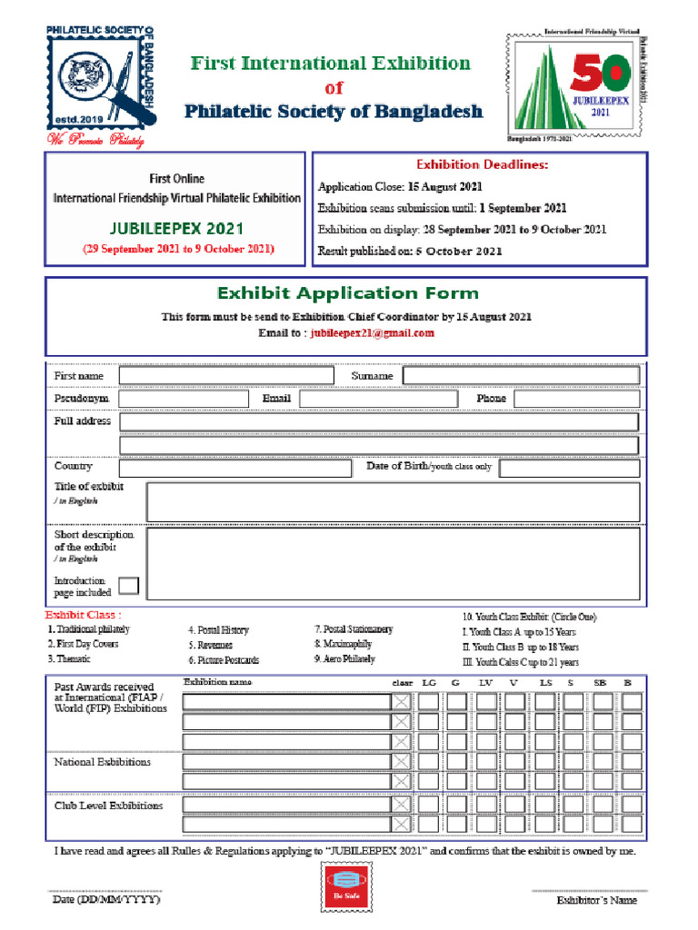 Application Form Jubileepex 2021 1 | PDF