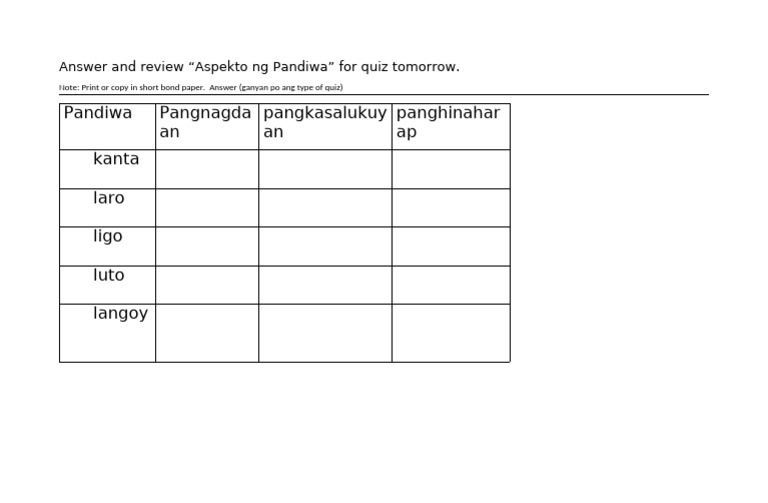 Grade 1 Filipino Assignment | PDF