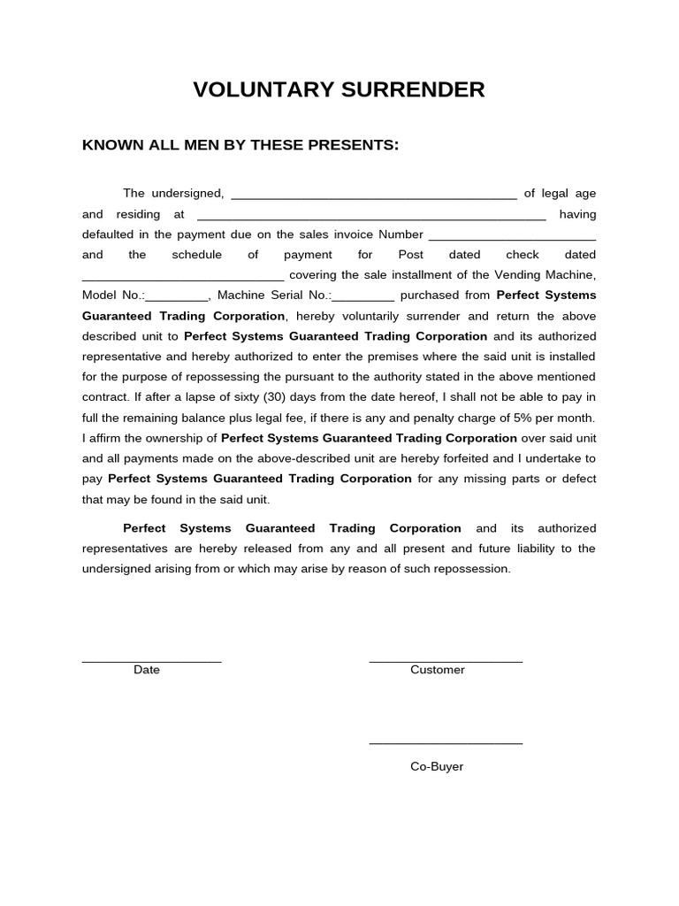 Voluntary Surrender | PDF