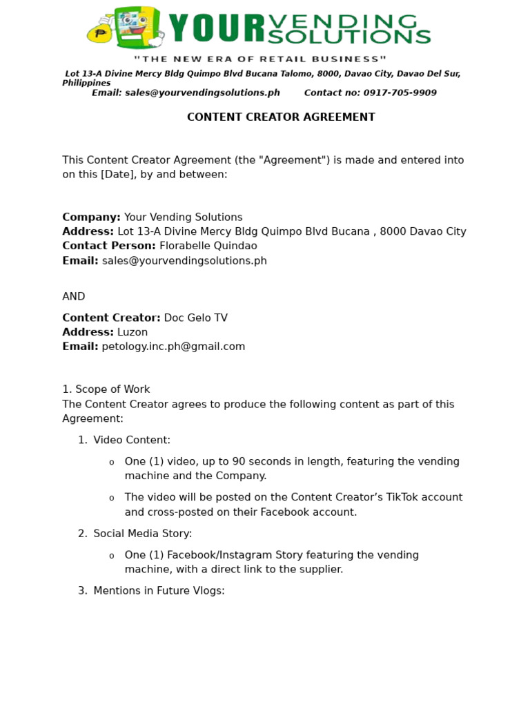 Content Creator Agreement | PDF