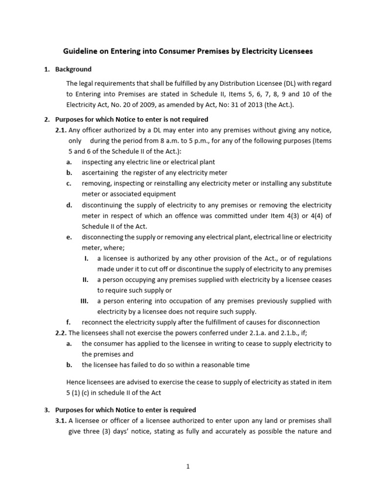 Guideline On Entering Into Premises by Licensees | PDF
