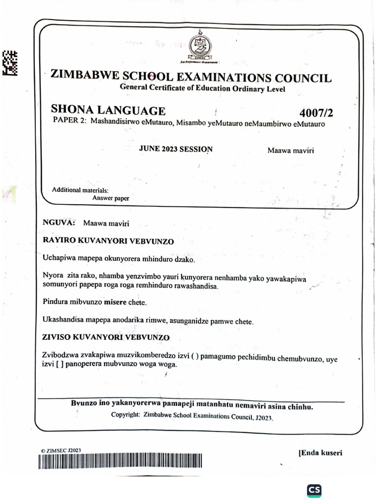 Shona O Level Paper 2 PDF Download | PDF