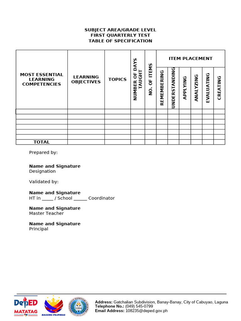 Sample Format For Tos Sy24-25 | PDF