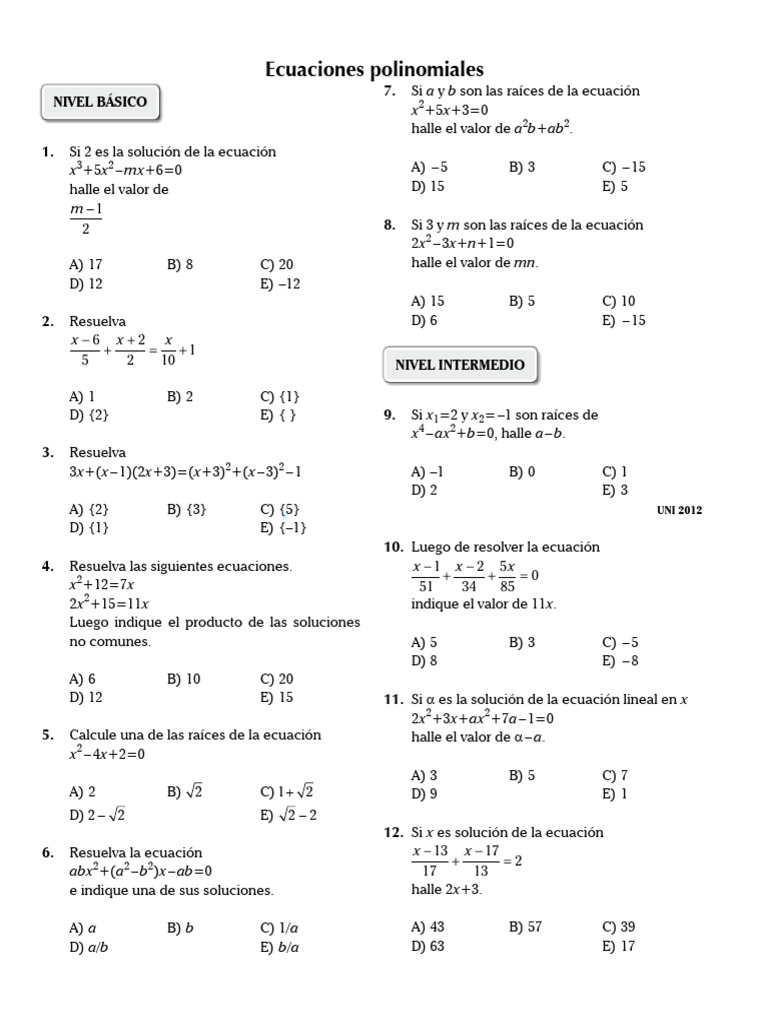 Ecuaciones Polinomiales | PDF