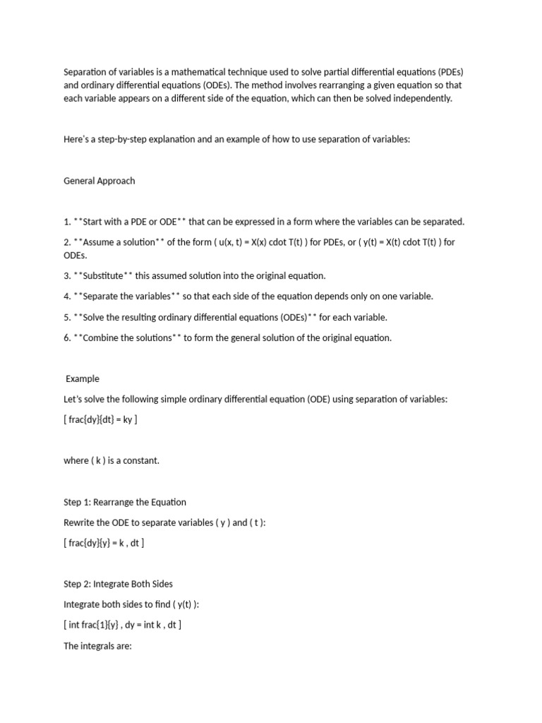Definition of Separation of Variables and Example | PDF