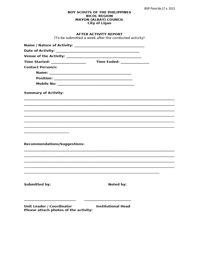 AFTER ACTIVITY REPORT Template | PDF