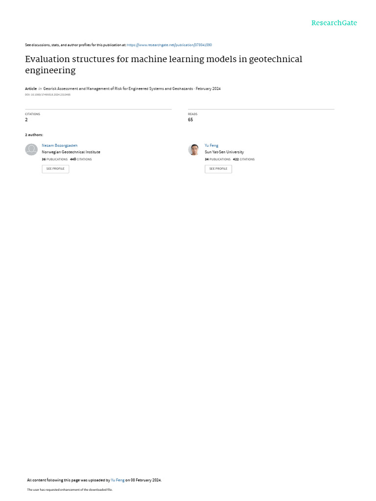 Evaluation Structures For Machine Learning Models in Geotechnical Engineering | PDF